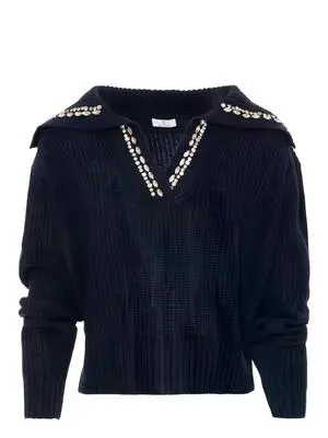 FRACOMINA Crystal-embellished Ribbed-knit Sweater - Blue
