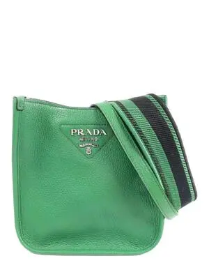 Prada Mini Logo-plaque Leather Shoulder Bag Green
