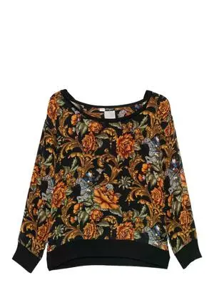 FERRAGAMO 1980s Floral-print Silk Sweater - Black