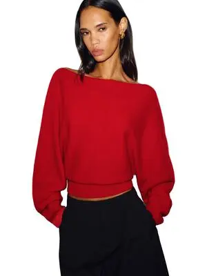 REFORMATION Brianna Cashmere Boatneck Top Red