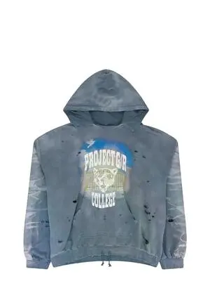 PROTOCOL INDEX Distressed Graphic-print Hoodie - Blue