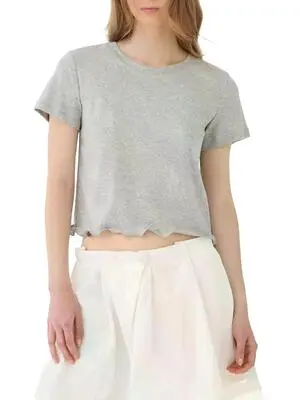 ELEH Scalloped-edge Short-sleeve T-shirt - Grey