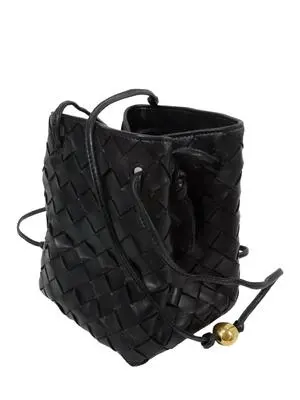 Bottega Veneta Intrecciato Drawstring Bucket Bag Black