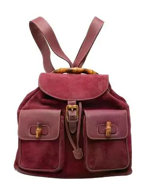 GUCCI 20th Century Large Suede Bamboo Drawstring Backpack