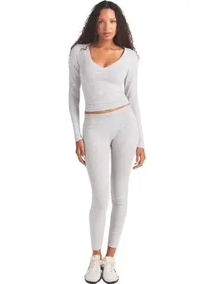 SKIMS Mid Rise Legging | Grey | 2xs | Cotton Rib Light Heather Grey