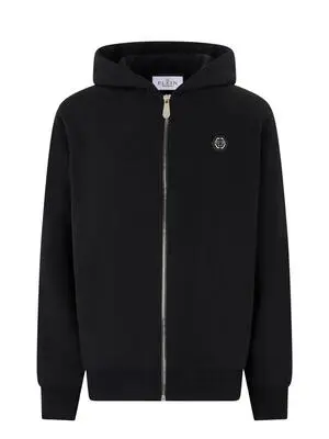 Philipp Plein Hooded Sweatshirt With Logo Plaque - Black