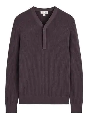 Cos Merino-lyocell Ribbed-knit Henley Top - Red
