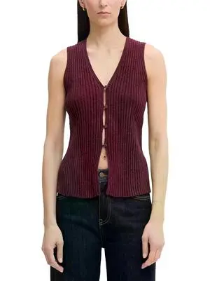 Marc O'polo Ribbed-knit V-neck Sleeveless Cardigan - Red