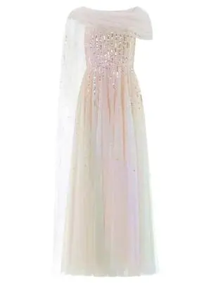 NEEDLE & THREAD Moonlight Sequin Draped Gown - Neutrals