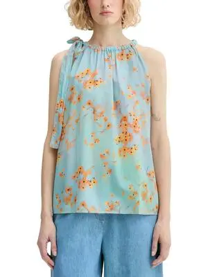 Marc O'polo Floral-print Tie-fastening Top - Blue