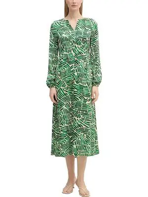 MARC AUREL Abstract-print Long-sleeve Midi Dress - Green