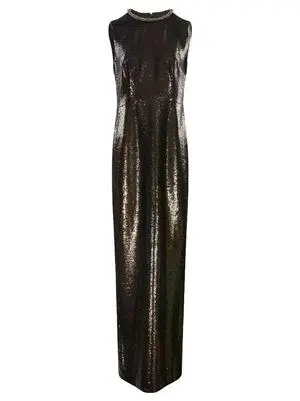 Roland Mouret Sequin-embellished Crystal-neckline Dress - Brown