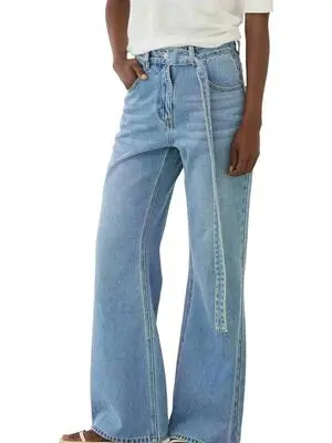 ELEH Belted Wide-leg Jeans - Blue