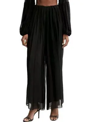HAVEONE Sheer Pleated Palazzo Pants - Black