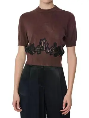 TOCCIN Lace-trim Short-sleeve Top