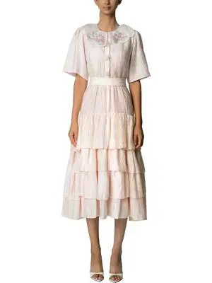 MIAU BY CLARA ROTESCU Embroidered Tiered Midi Dress