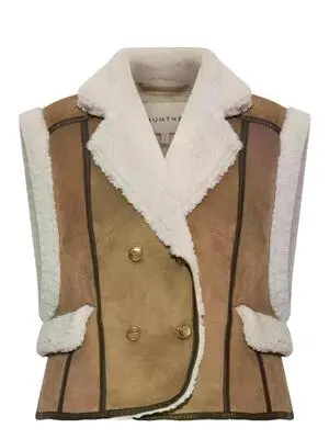 Munthe Vigor Shearling-trim Double-breasted Waistcoat - Brown