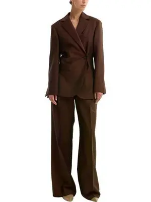 RÓHE Piqué Overlap Suit Jacket - Brown
