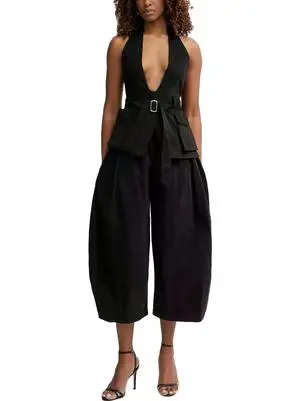 HAVEONE Belted Halterneck Top - Black
