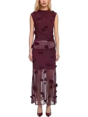 Simkhai Tessa Floral-appliqué Draped Top - Red