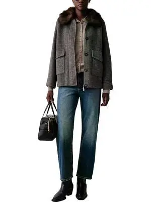 VICOLO Long-sleeve Faux-fur-collar Jacket - Brown
