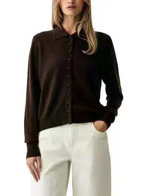 VICOLO Button-up Polo-collar Cardigan - Brown