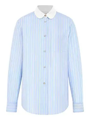 FORTE_FORTE Striped Peter Pan Collar Shirt - Blue