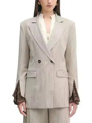 HAVEONE Lace-trim Double-breasted Blazer - Grey