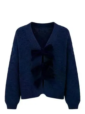 IZAAK AZANEI Bow-detail Popcorn-knit Cardigan - Blue