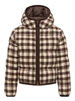 Moncler Abstraction Hooded Wool Blend Short Down Jacket - Brown