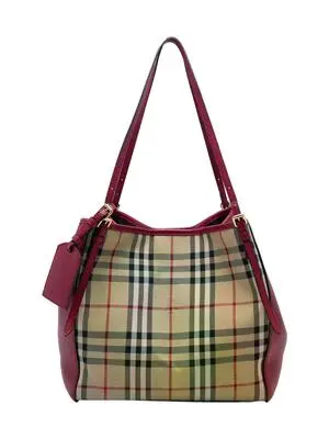 Burberry 2000-2017 Small Haymarket Check Nylon And Calfskin Canterbury Tote Bag - Red