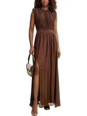 HAVEONE Maxi Ruched Side-slit Dress - Brown