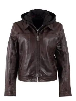 MAURITIUS Red Lambskin Leather Jacket – Double Zip Removable Hood Avih