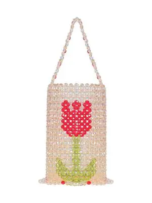 TILLIE BEADS Bloom Tulip Beaded Bucket Bag Neutrals - Blue/pink