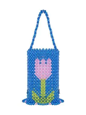 TILLIE BEADS Bloom Tulip Beaded Bucket Bag - Blue