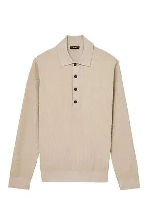REISS Admiral Ribbed Half-button Woven Polo Shirt - Stone