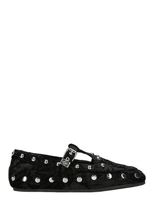 GANNI Mary Jenny Studded Velour Moccasins - Black