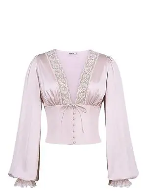 House Of Cb Luciana Lace-trim Silk Top - Pink