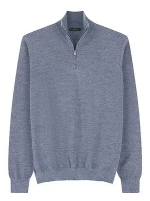 Boggi Milano Mock-neck Half-zip Merino Wool Jumper - Light Blue