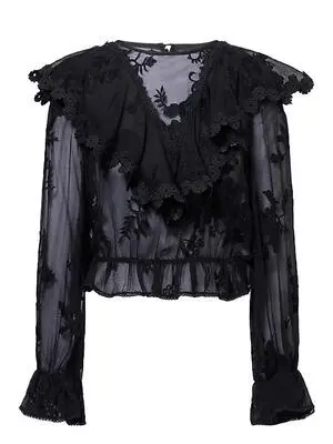 Paige Akari Embroidered Silk Top - Black