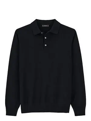 Boggi Milano Polo-collar Regular-fit Merino Wool Jumper - Black