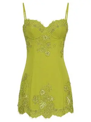 House Of Cb Soraya Lace-trim Satin Mini Dress - Pear