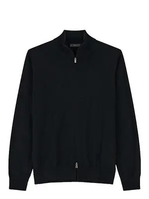 Boggi Milano Mock-neck Full-zip Merino Wool Jumper Xxl - Black