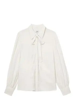 REISS Estelle Lace-trim Tie-neck Crepe Blouson Shirt - Ivory