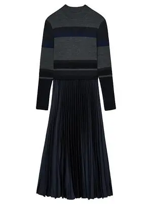 REISS Carla Striped Pleated Wool-blend Midi Dress - Grey