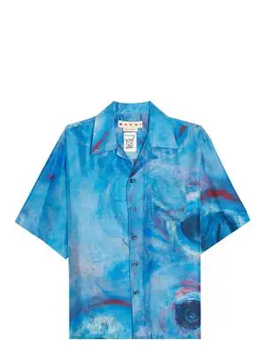 Marni Haboutai Silk Bowling Shirt 'cobalt - Blue