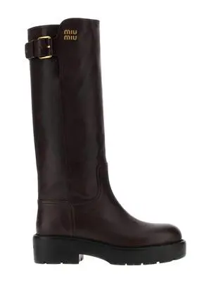 Miu Miu Dark Leather Boots - Brown