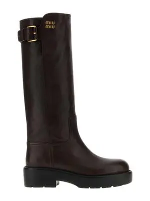 Miu Miu Dark Leather Boots - Brown