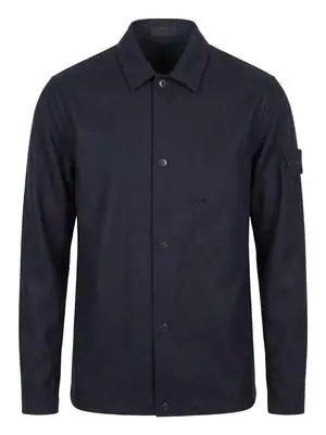 Stone Island Stone Island Logo-Patch Button-Up Wool Shirt Navyblue