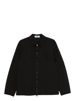 Stone Island Logo-patch Zip-up Shirt - Black